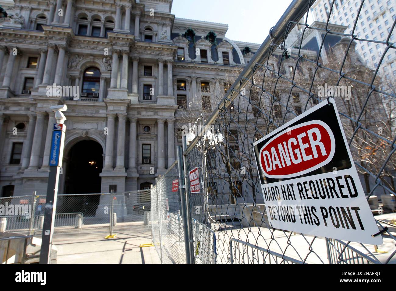 A fence surrounds the area that was the Occupy Philadelphia encampment ...