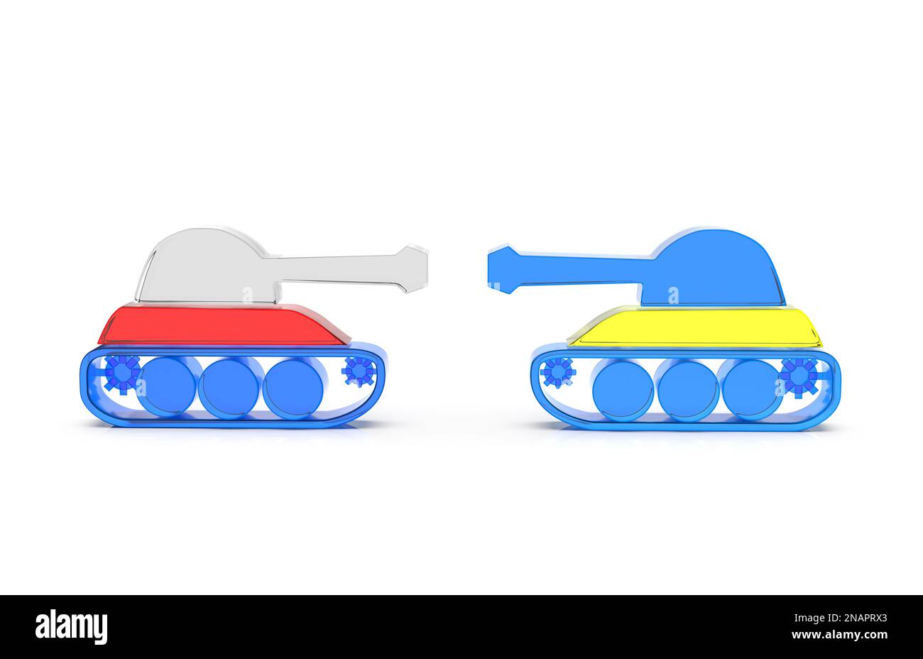 3d render russian and ukraine battle tank facing each other on white ...