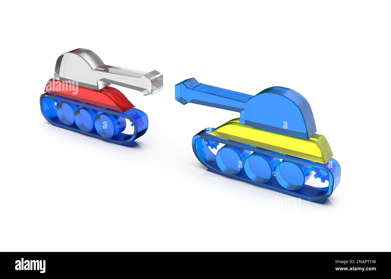 3d render russian and ukraine battle tank facing each other on white ...
