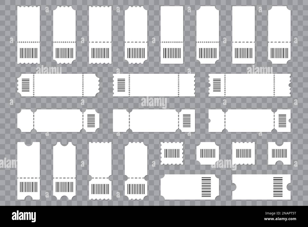 Set of blank ticket template with barcode on a transparent background ...