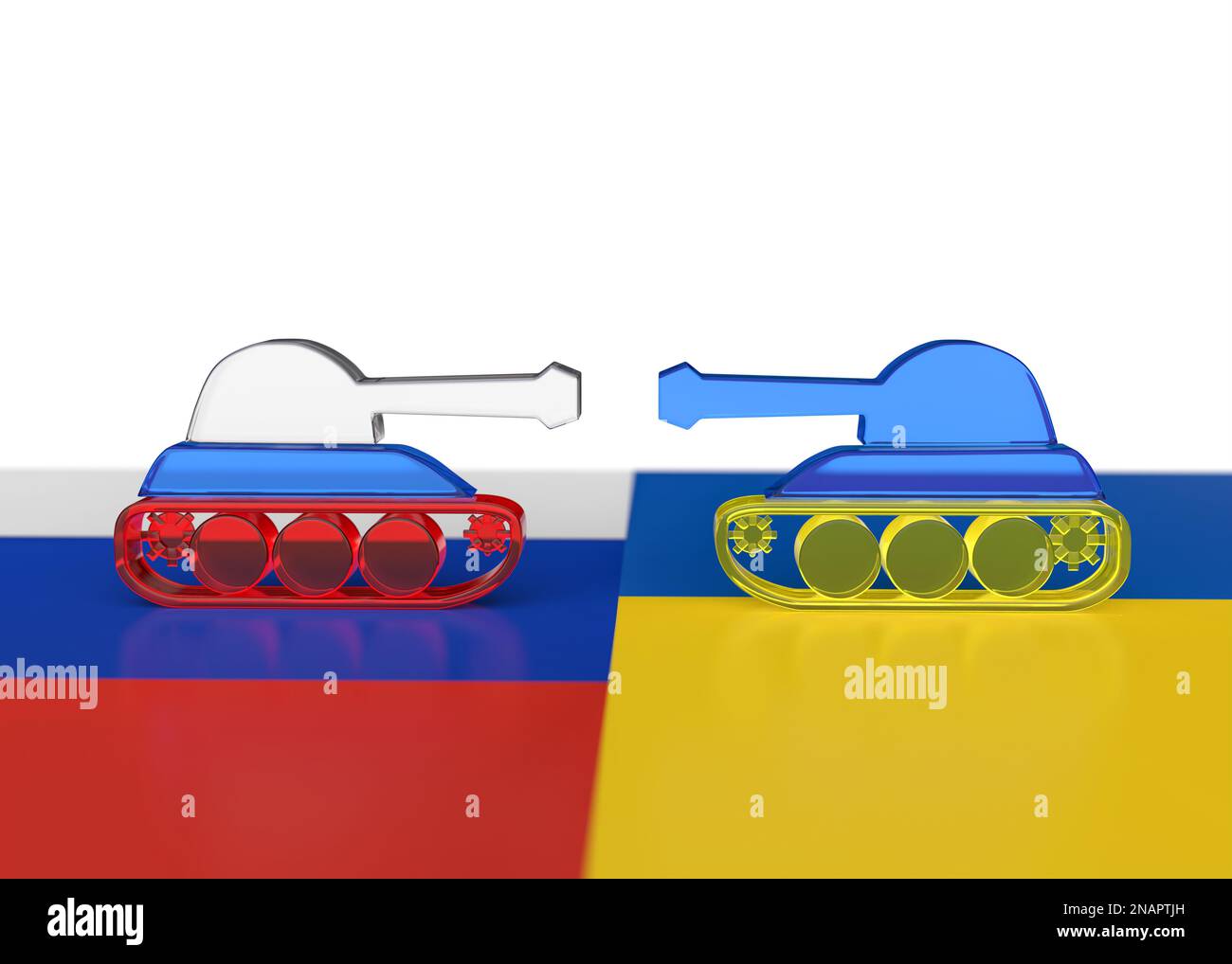 3d render russian and ukraine battle tank facing each other on top of ...