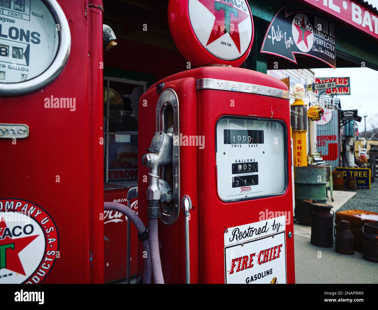 Burkes Pass, New Zealand - 2023: Closeup detail of old historic red ...