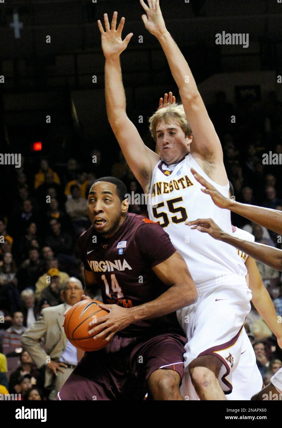 Minnesota's Elliott Eliason (55) pressures Virginia Tech's Victor ...