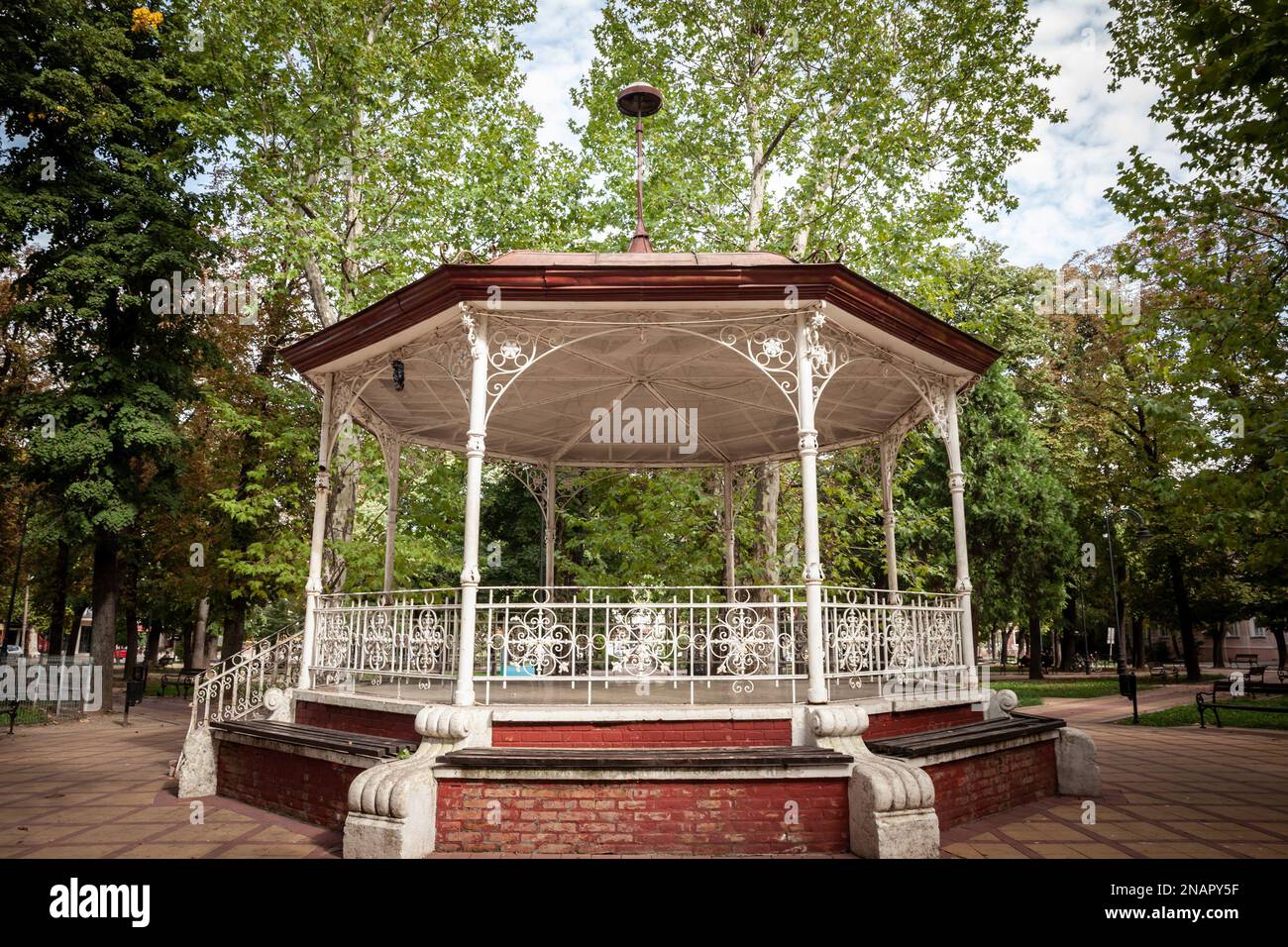 Picture of a bandstand during summer in a green urban park. A bandstand ...