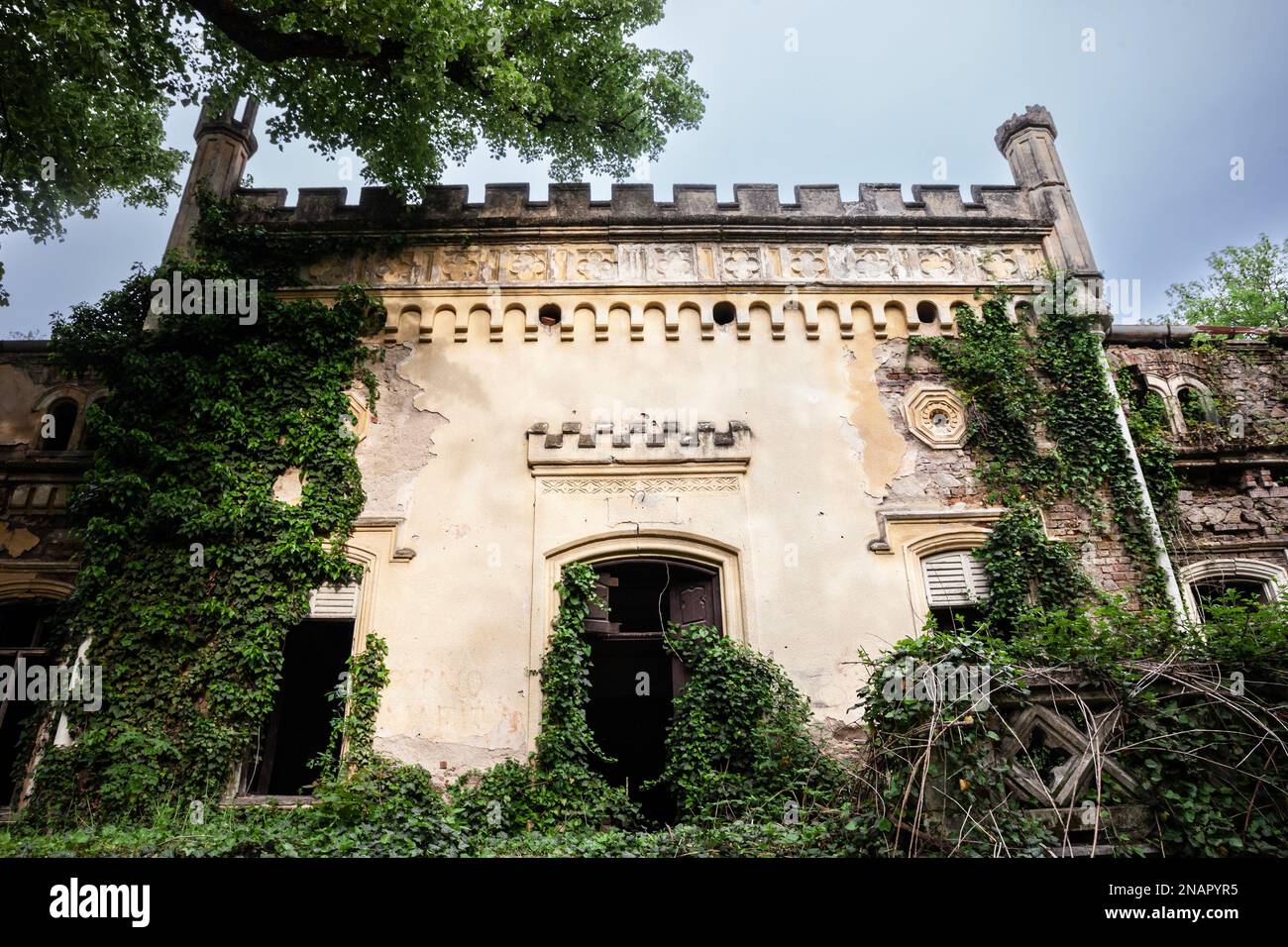 Picture of the facade of the palace of Lazarevic Dvorac in derelict ...