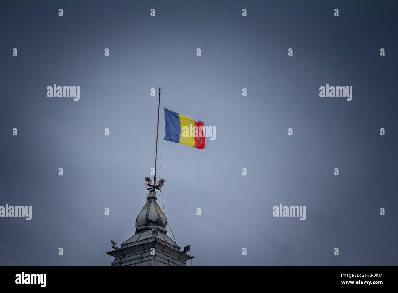 Picture of a Romanian flag flying in the air in Timisoara, the capital ...