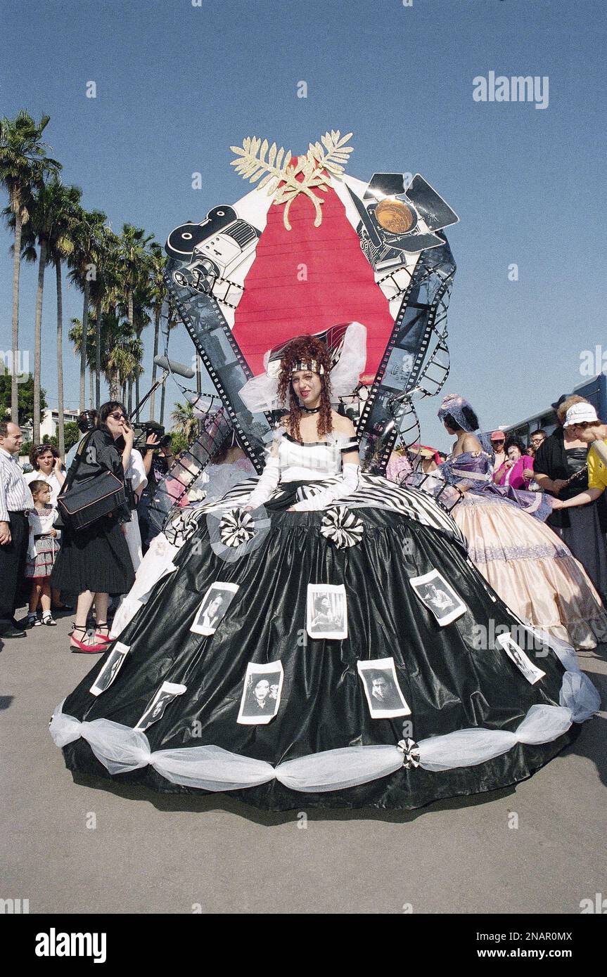 French model Samia Dib walks on the Cannes Croisette in a movie theme ...