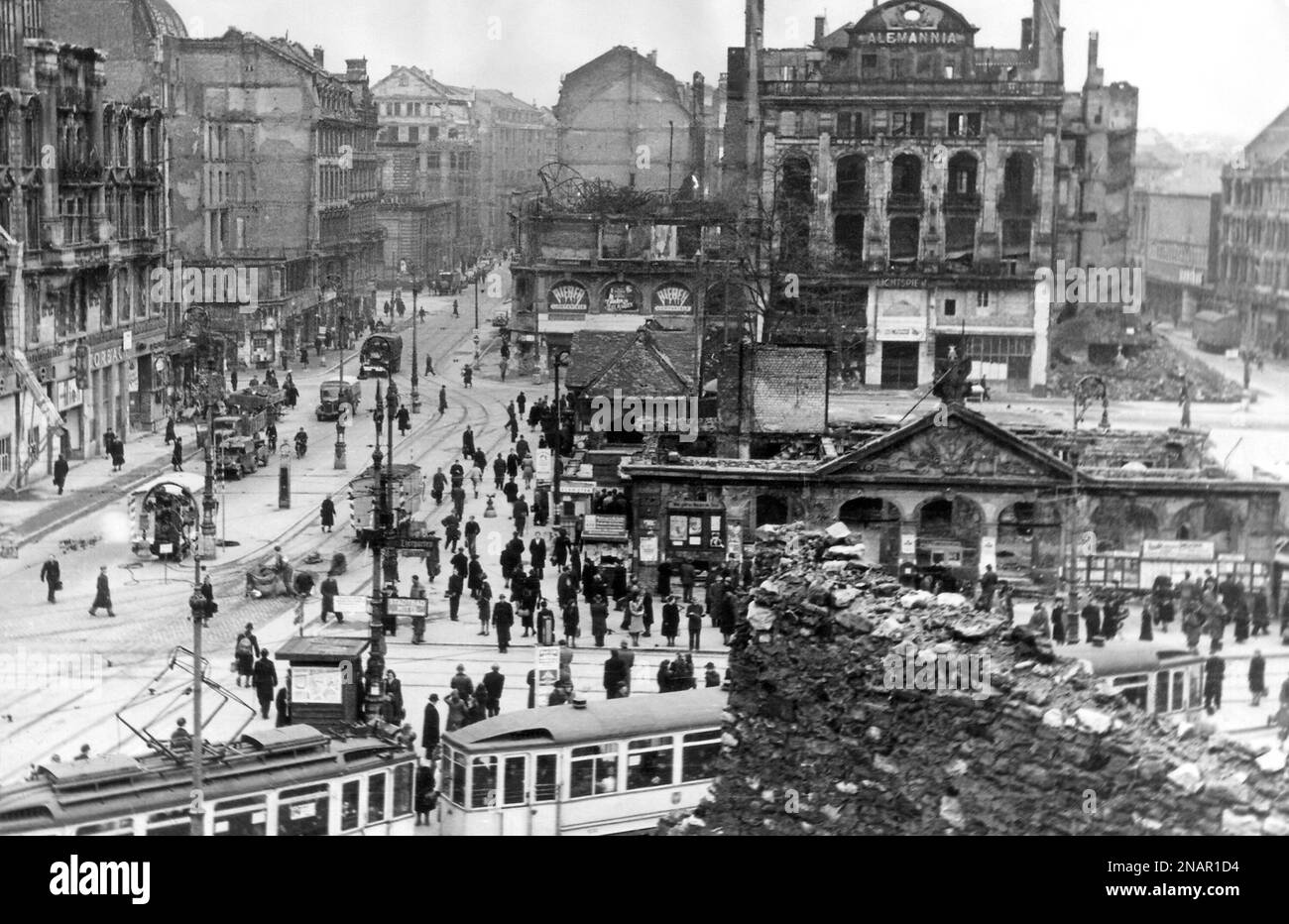 Damage done to Frankfurt’s Hauptwache Square in Germany just after the ...