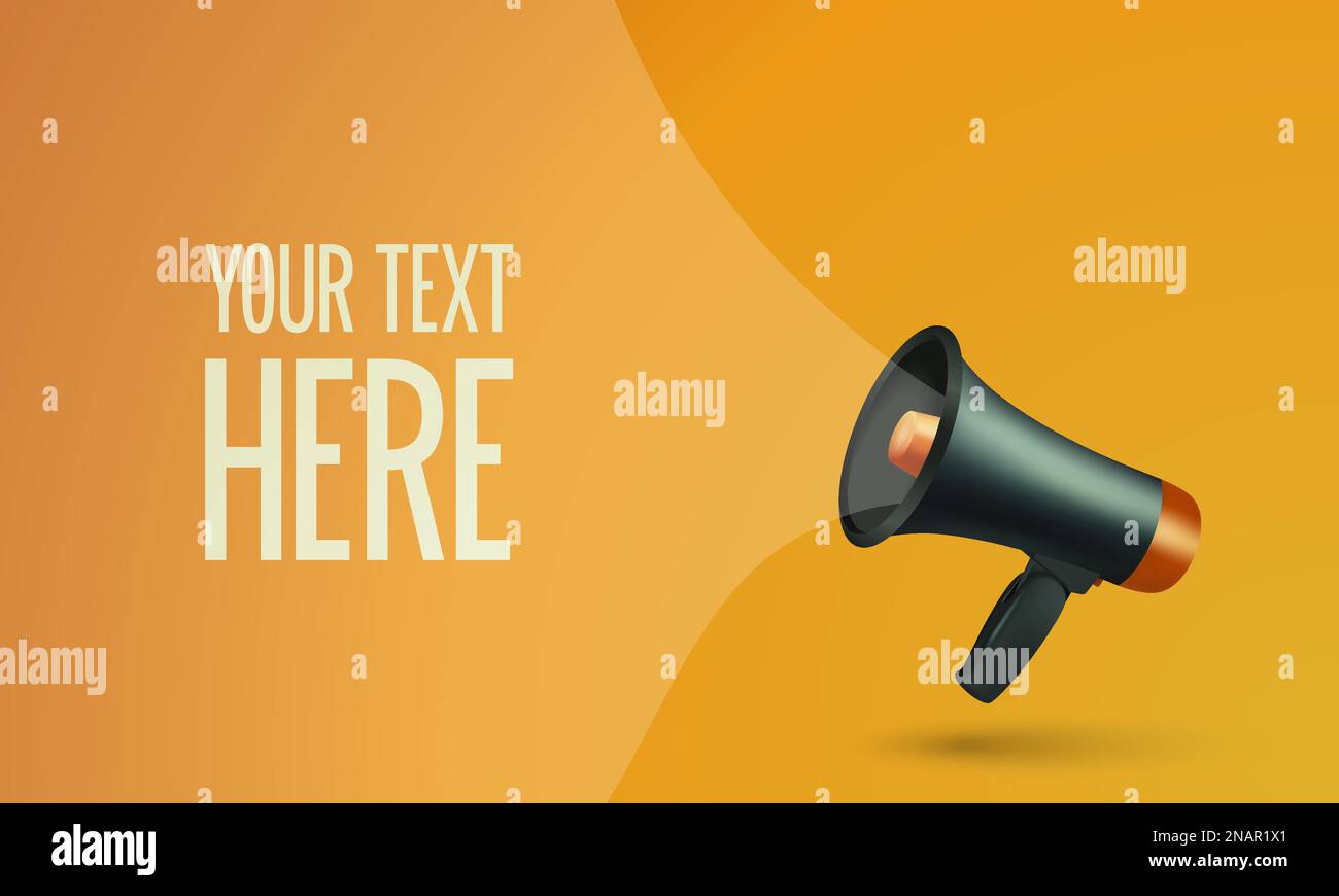 Vector Realistic 3d Simple Black Megaphone with Speech Buble on Orange ...