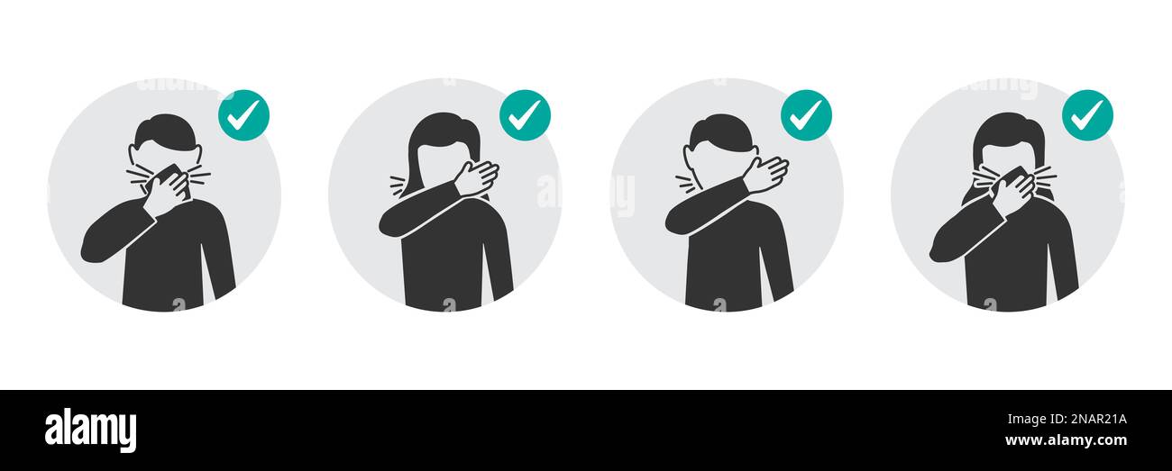 Preventive measures icons how to cough and sneeze and not spreading ...