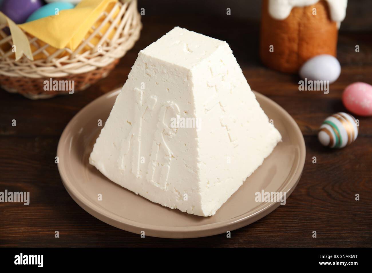 Traditional cottage cheese Easter paskha on wooden table Stock Photo - Alamy