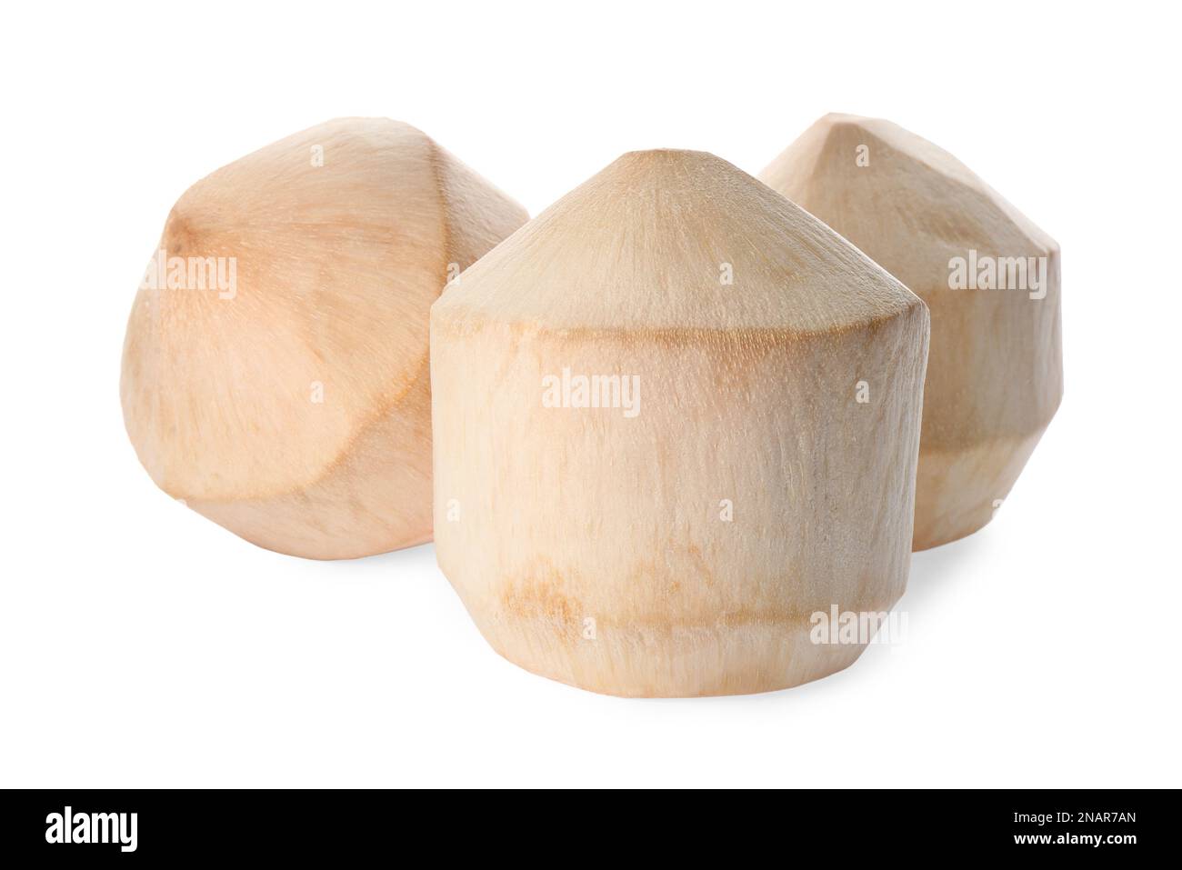 Fresh young peeled coconuts on white background Stock Photo - Alamy