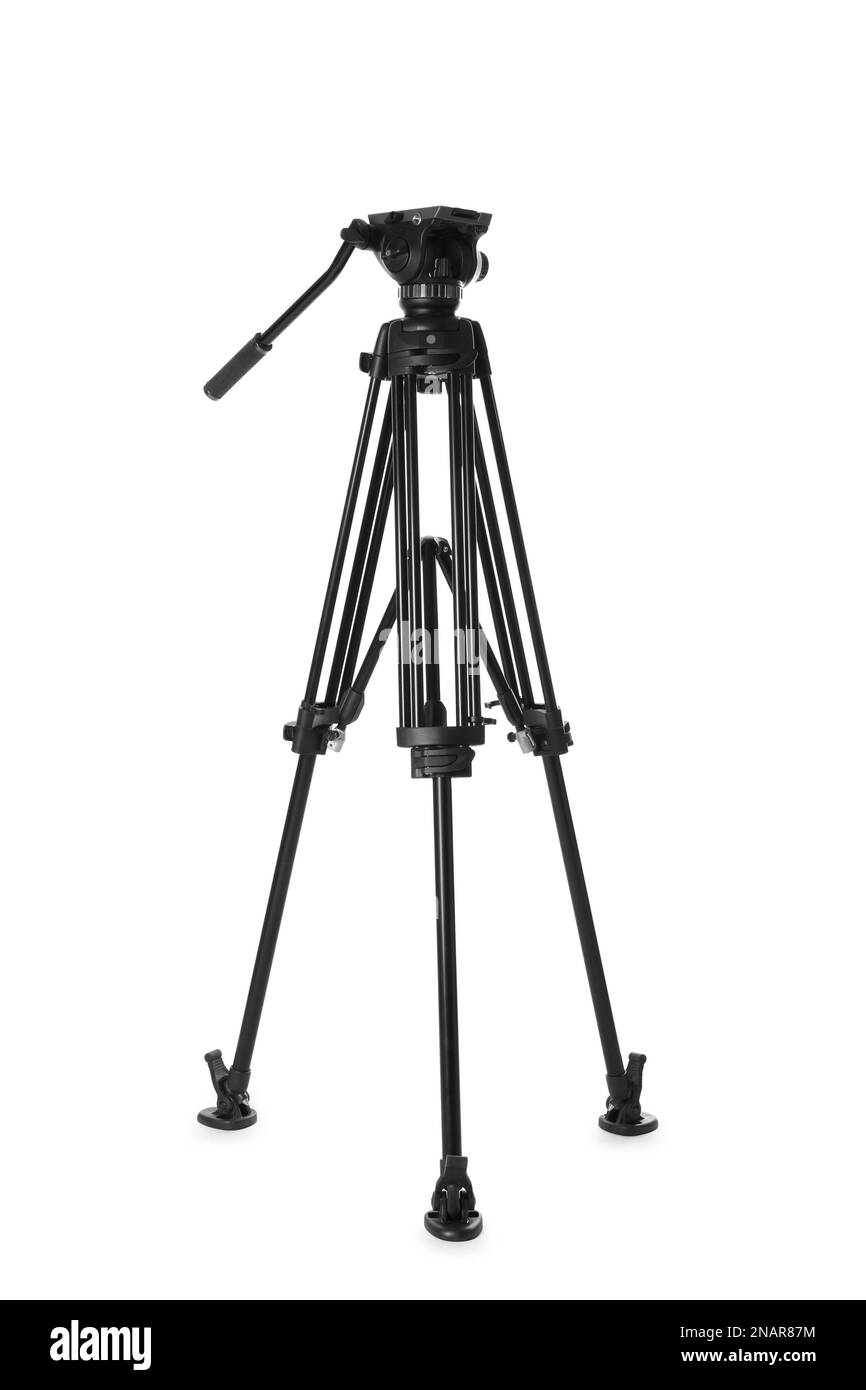 Modern tripod for camera isolated on white Stock Photo - Alamy