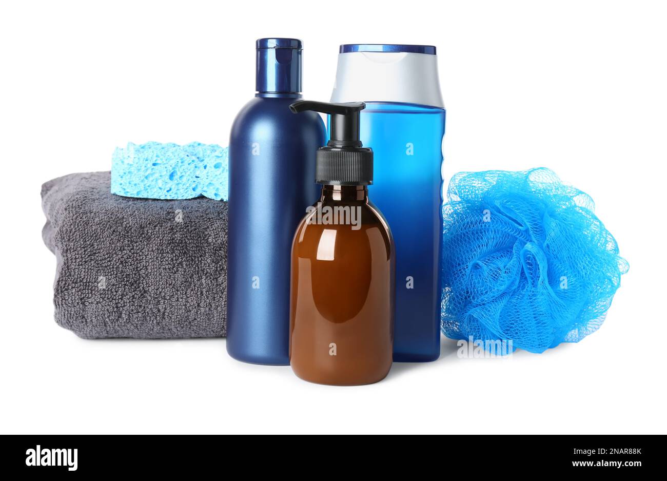 Set with men's personal hygiene products on white background Stock ...