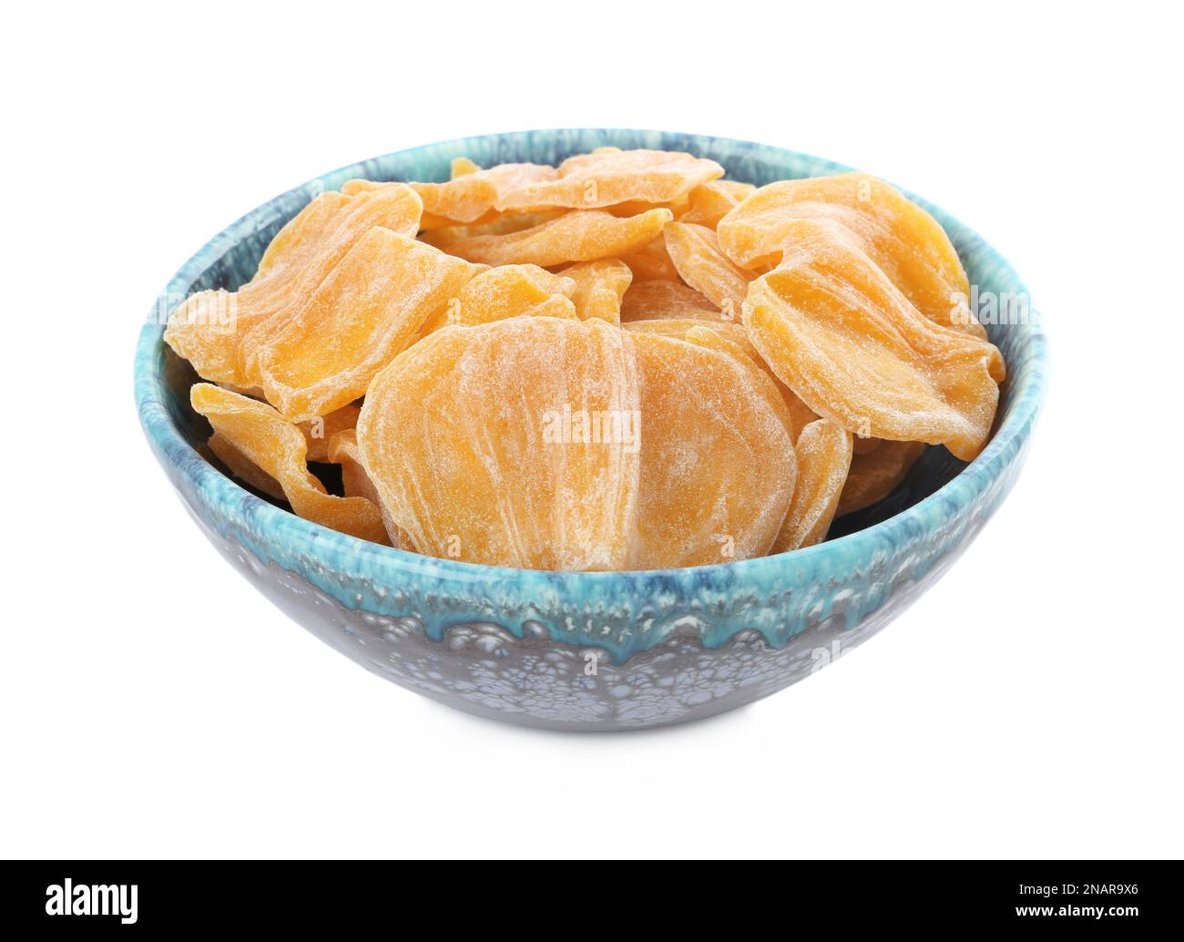 Sweet dried jackfruit slices in bowl on white background Stock Photo ...