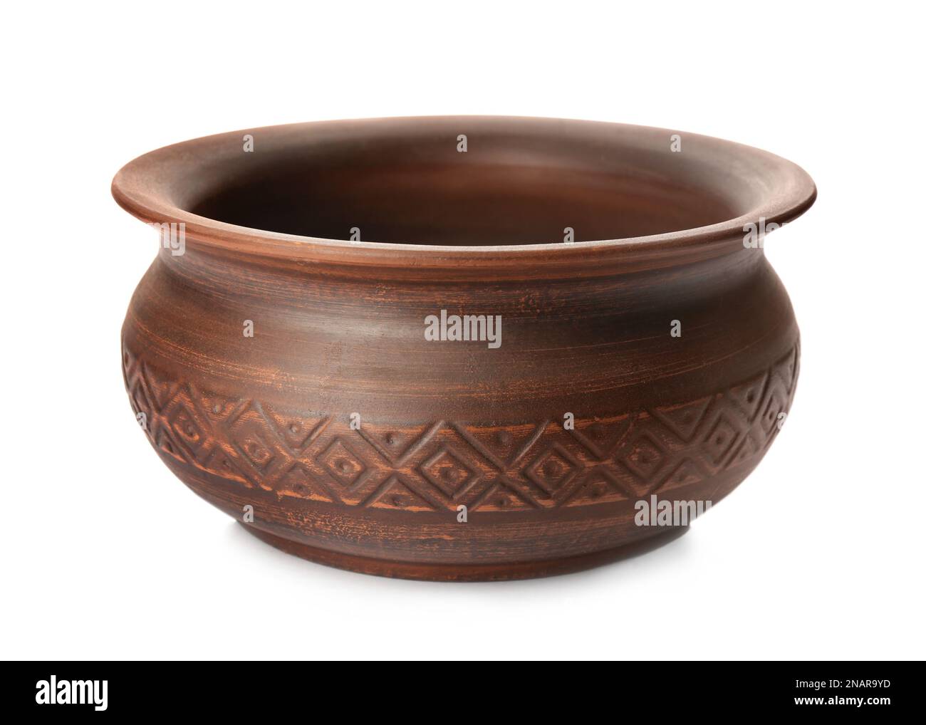 Stylish brown clay pot isolated on white Stock Photo - Alamy