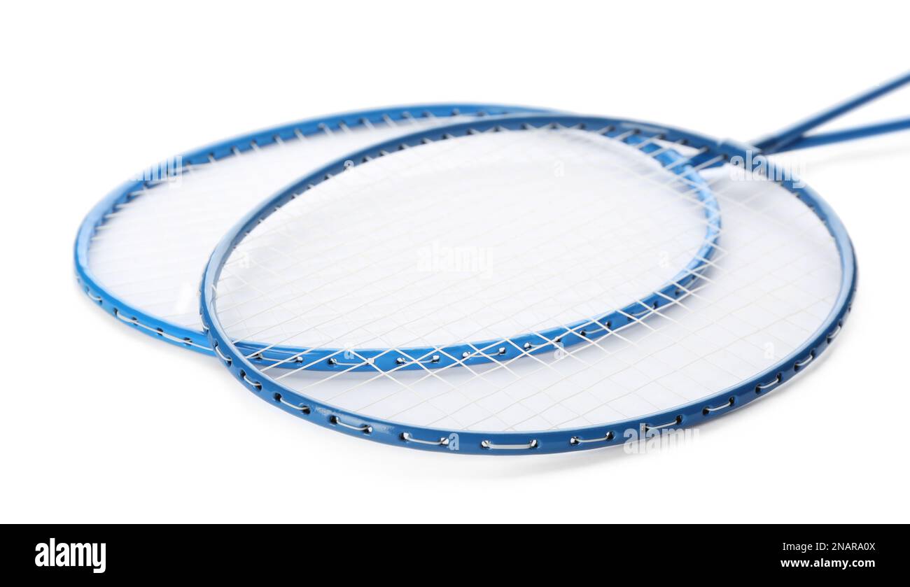 Badminton rackets on white background. Sport equipment Stock Photo - Alamy