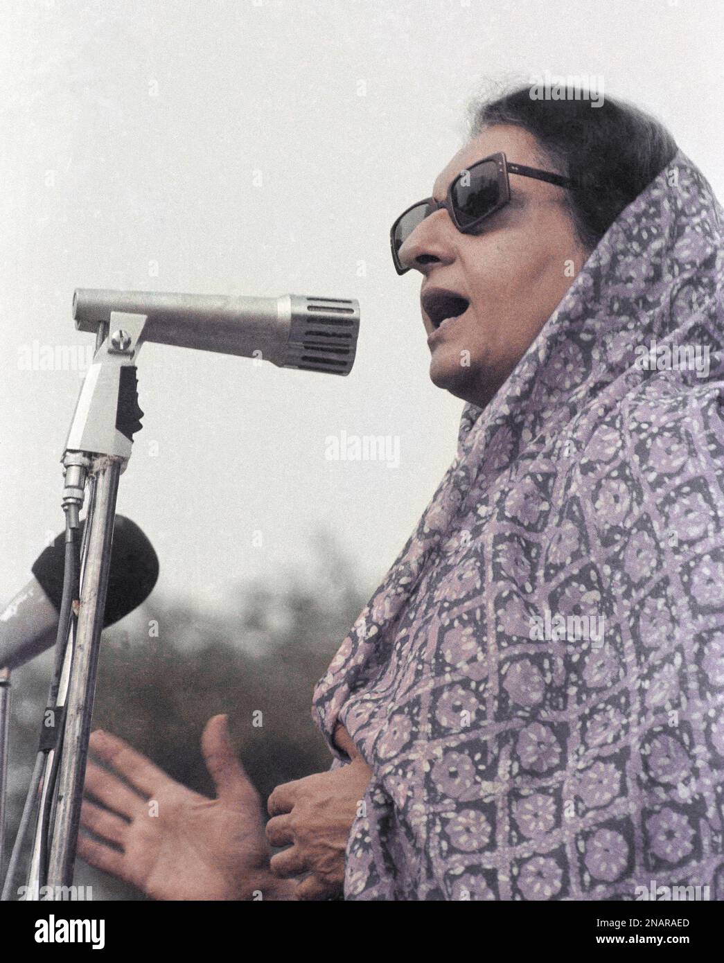 Indian Prime Minister Indira Gandhi addressing a crowd in Delhi on ...