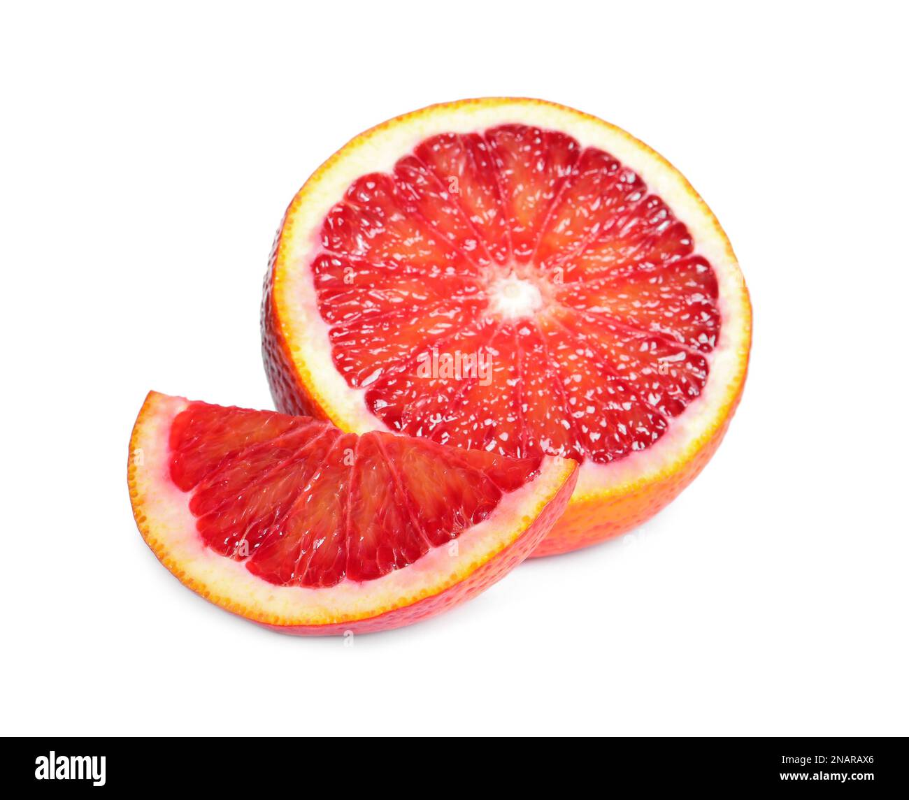 Cut ripe red orange isolated on white Stock Photo - Alamy