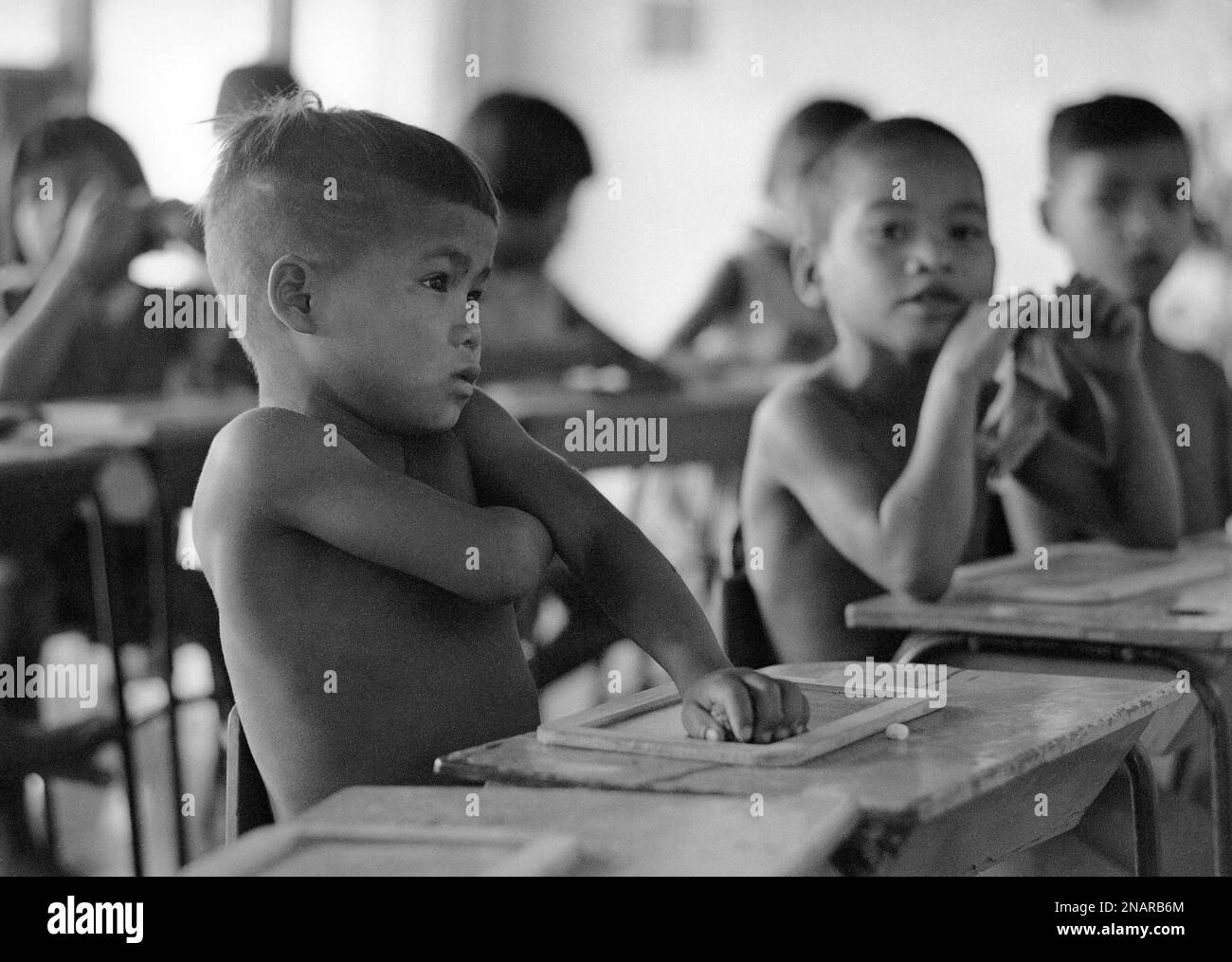 Children in a classroom in a leper colony in Kontum in June 1968. (AP ...