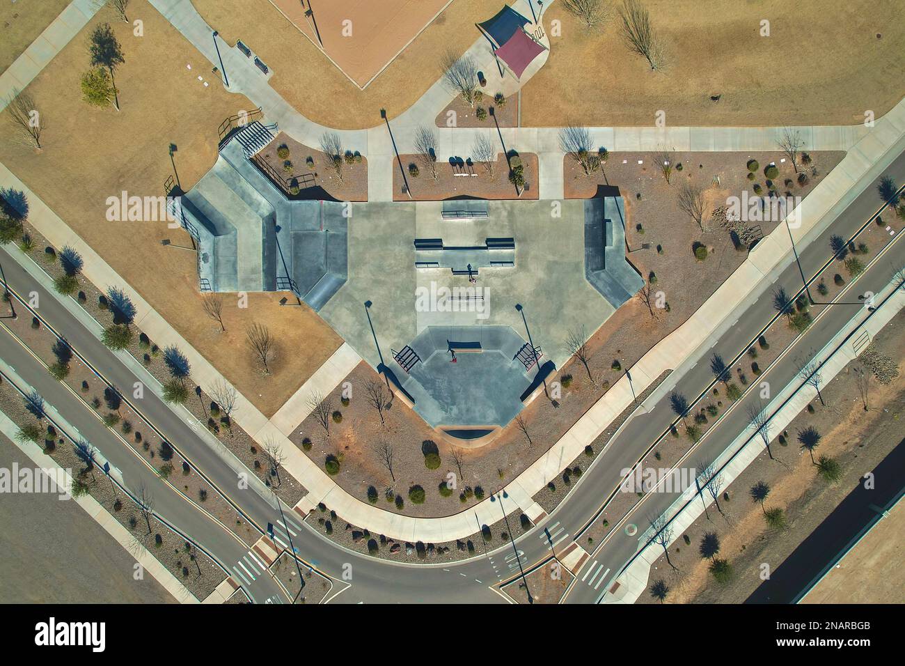 A bird's eye view of the Arizona skate park with skateboard ramp Stock ...