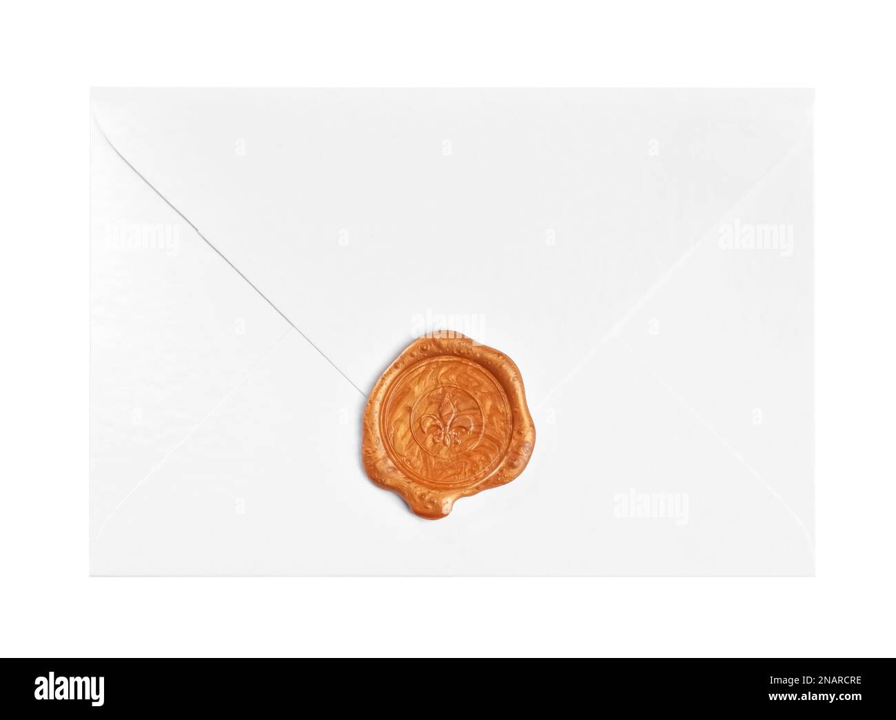 Envelope with wax seal isolated on white, top view Stock Photo - Alamy