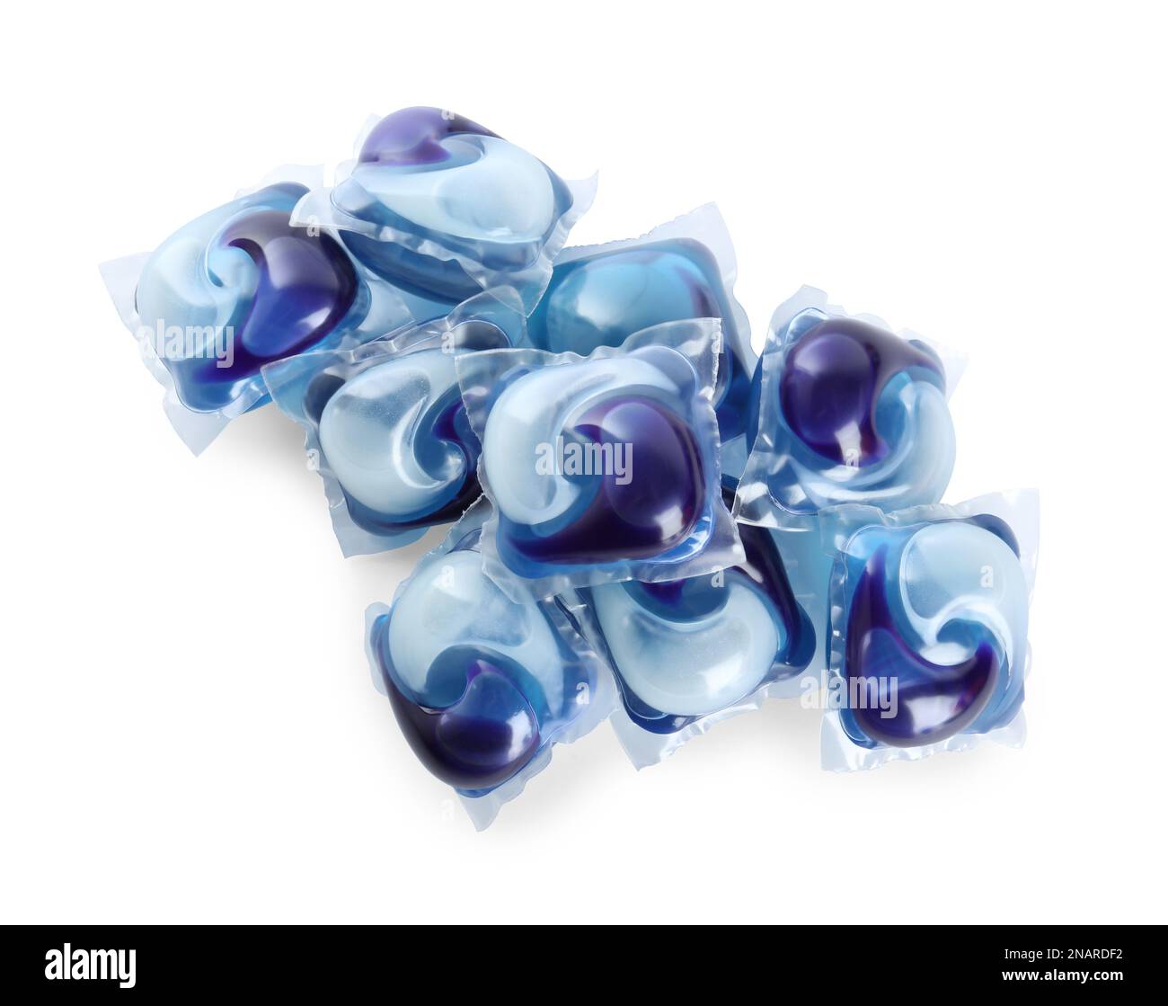 Heap of laundry capsules on white background, top view Stock Photo - Alamy