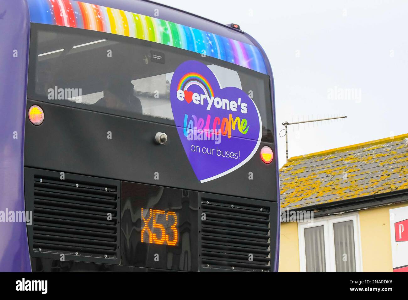 Lyme Regis, Dorset, UK. 13th February 2023. A First Bus X53 double ...