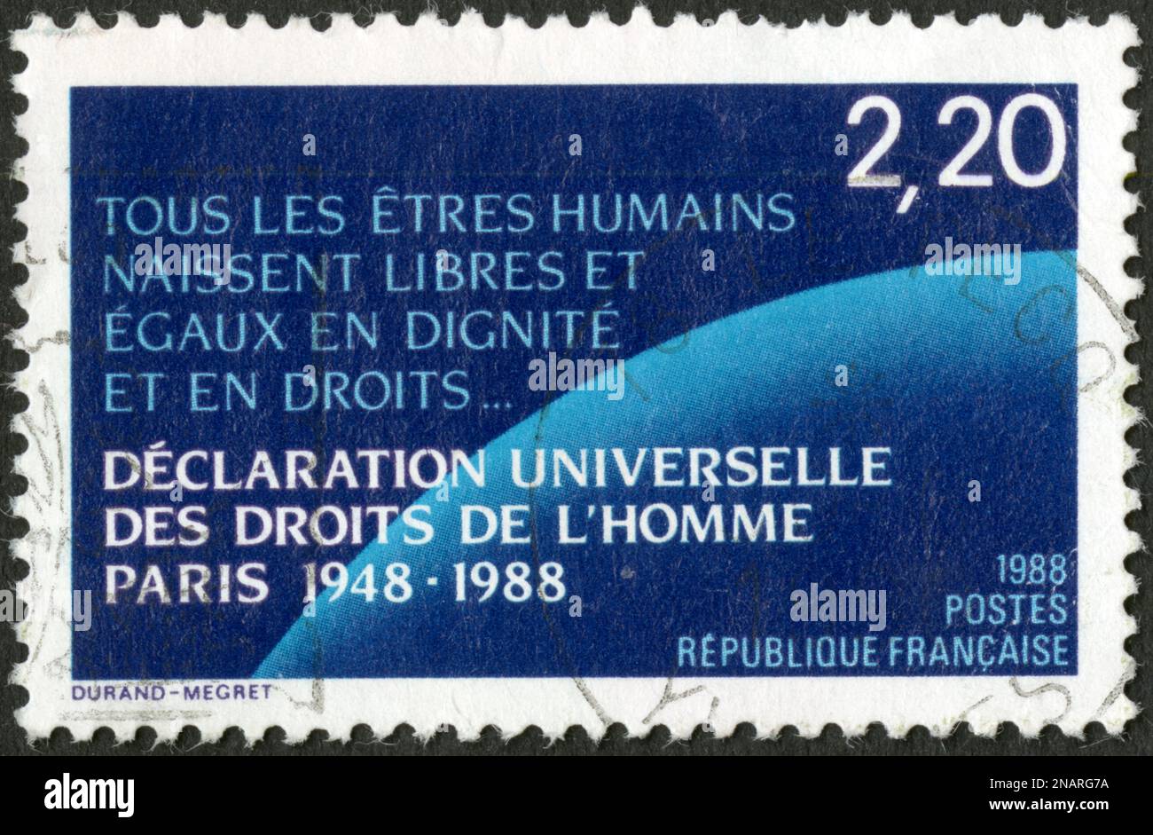 Timbre OblitÉrÉ DÉclaration Universelle Des Droits De Lhomme Paris