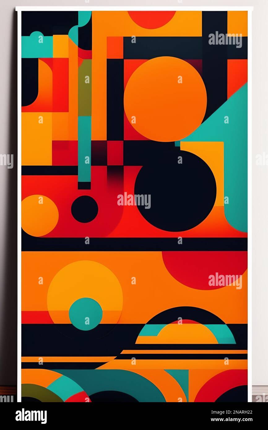 A vertical colorful poster leaned against the wall - interior design object Stock Photo - Alamy