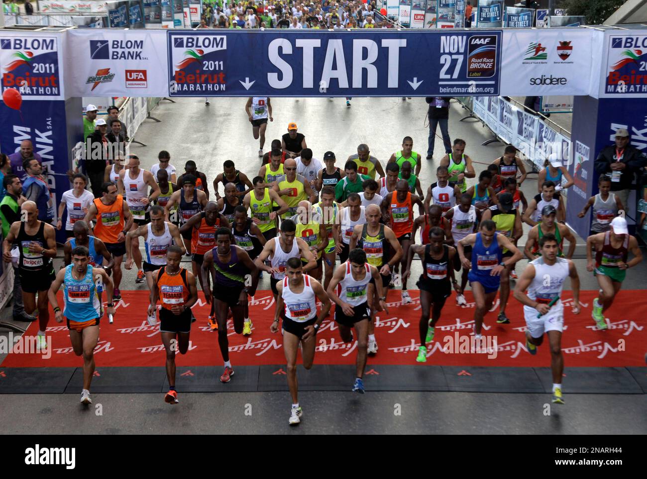 Runners compete in the 42km Beirut Marathon in Beirut, Lebanon, Sunday ...