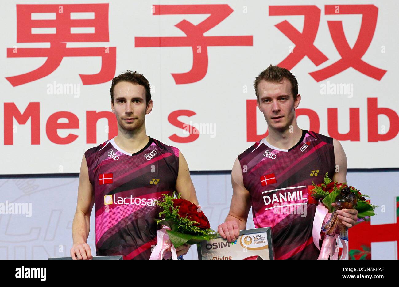 Denmark's Mathias Boe, left, and Carsten Mogensen attend the award ...