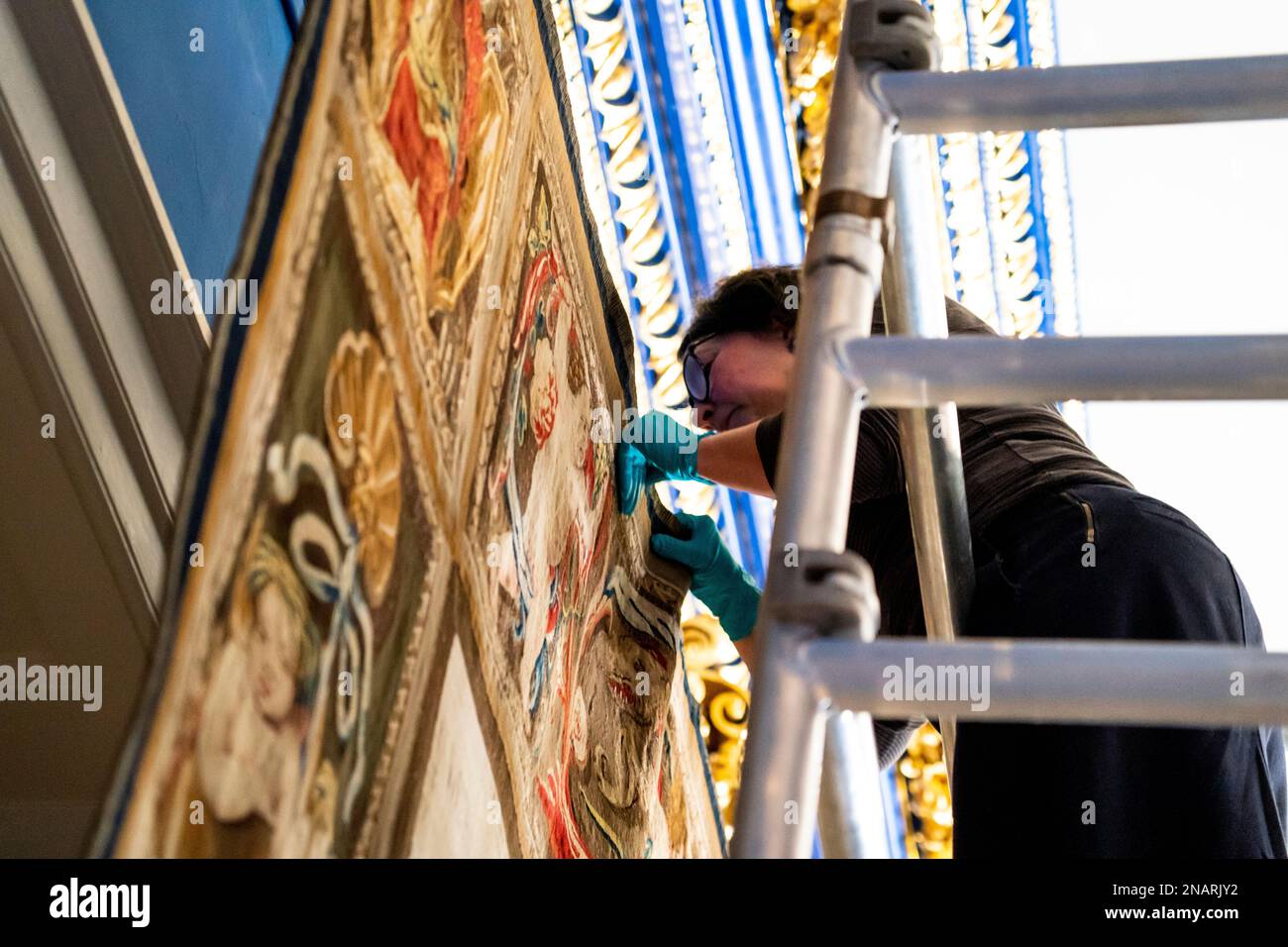 The Solebay Tapestry being installed in the King's Presence Chamber at ...