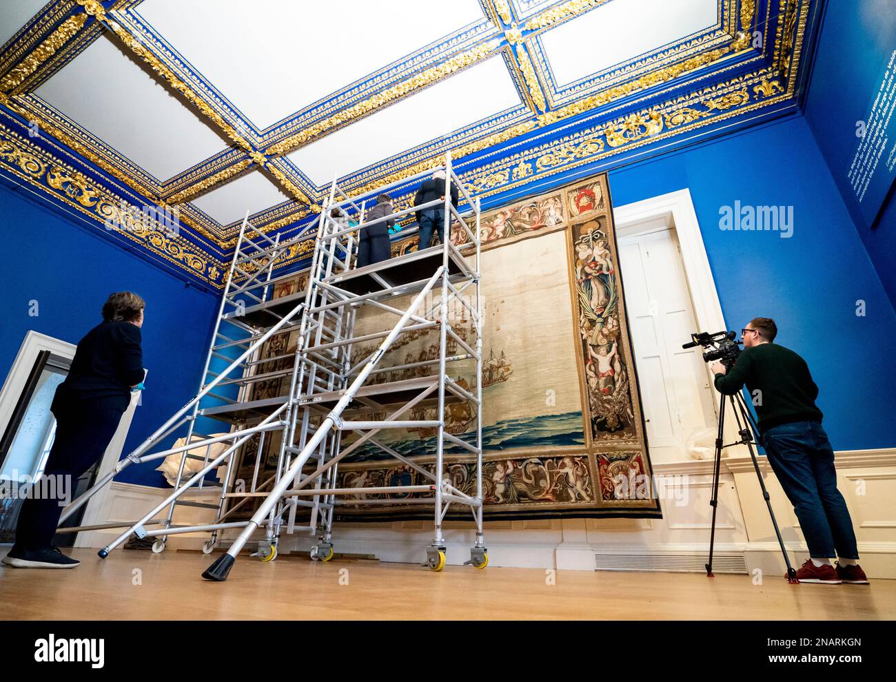 The Solebay Tapestry being installed in the King's Presence Chamber at ...