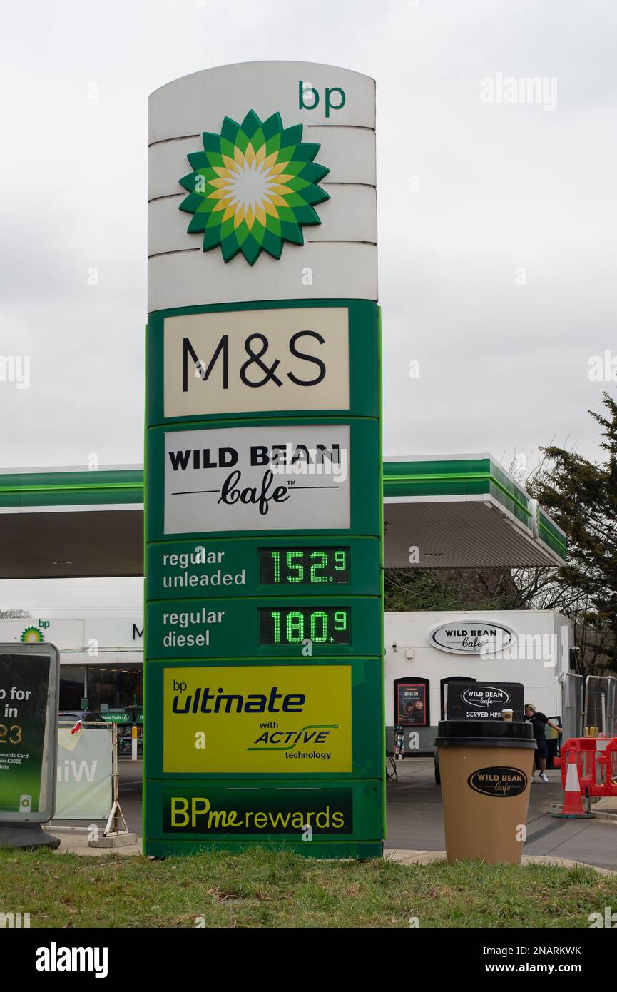 Denham Buckinghamshire UK 12th February 2023 A BP Petrol Station Denham Buckinghamshire UK 12th February 2023 A BP Petrol Station