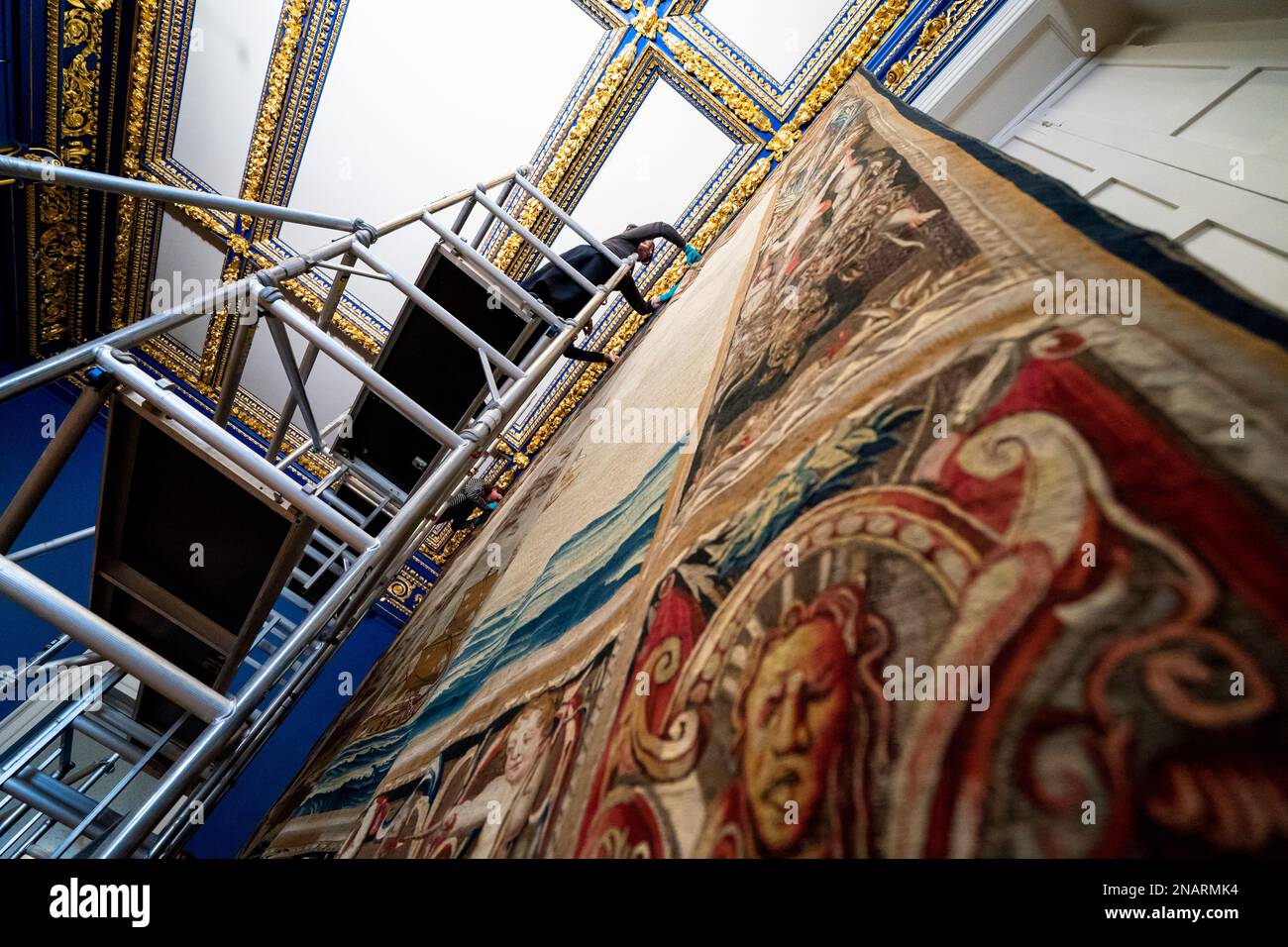 The Solebay Tapestry being installed in the King's Presence Chamber at ...