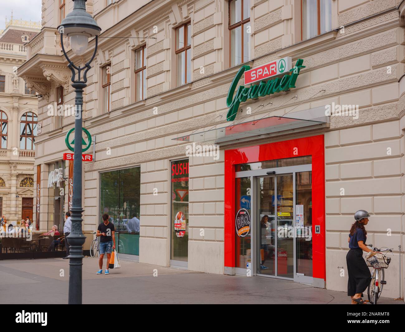 Vienna, Austria - August 11, 2022: Exterior view of Gourmet Spar Shop ...