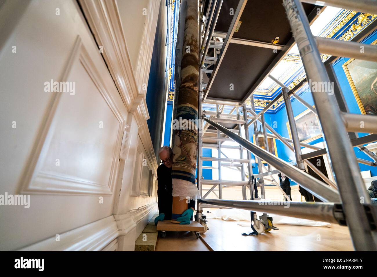 The Solebay Tapestry being installed in the King's Presence Chamber at ...