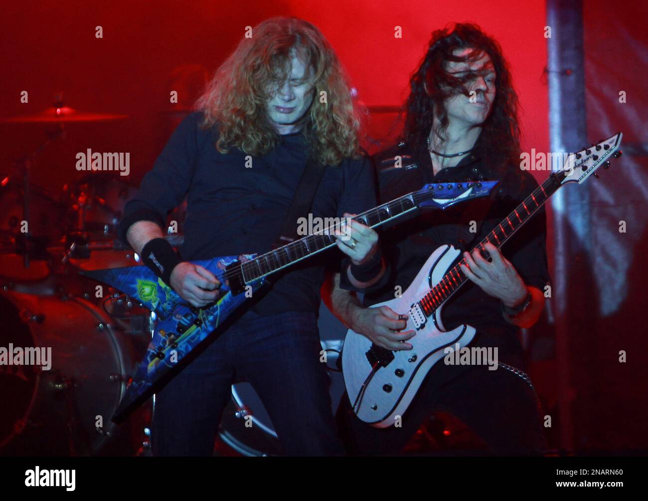 Dave Mustaine, left, and Cris Broderick, of the U.S. trash metal band ...