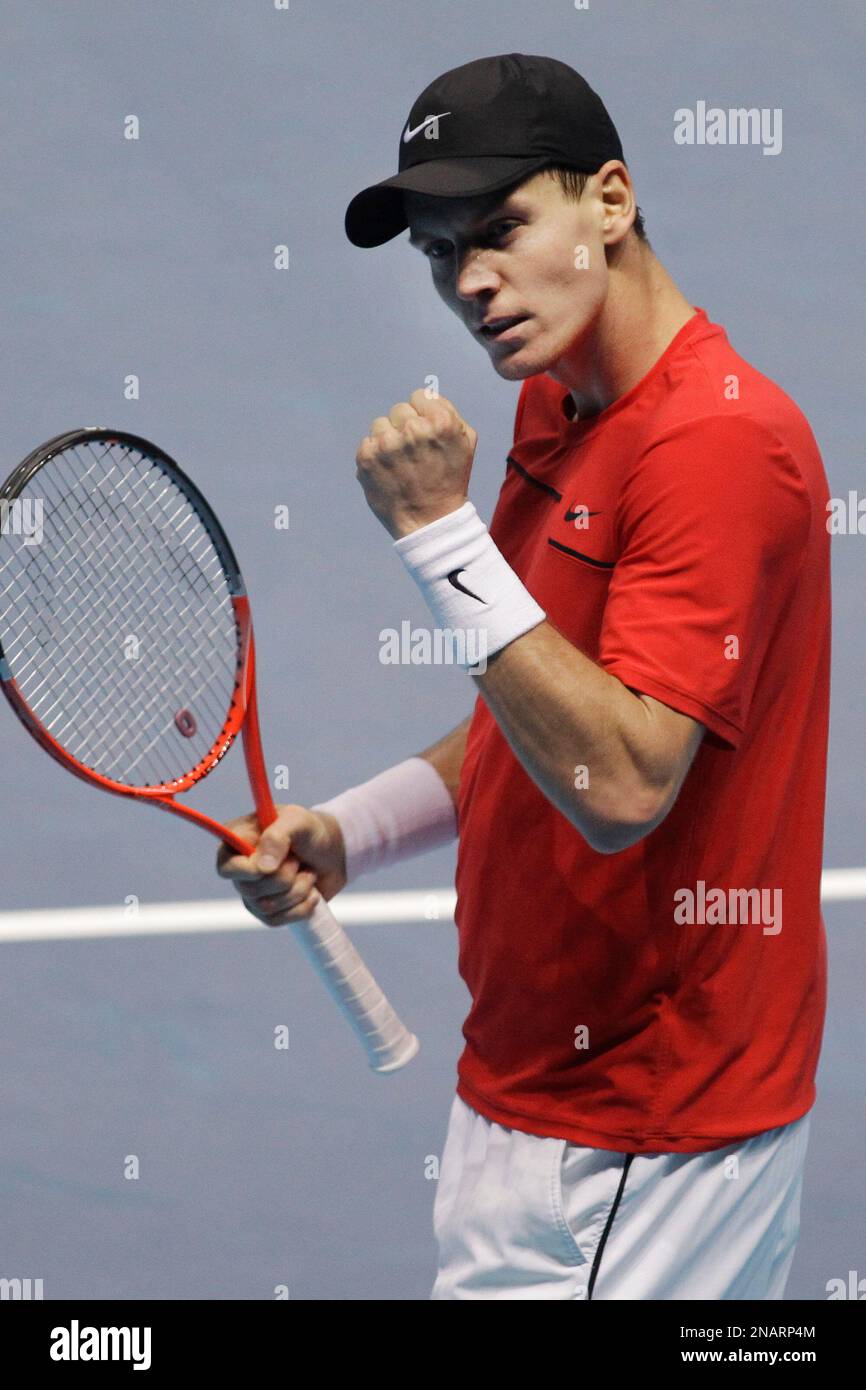 Czech Republic's Tomas Berdych reacts to his win over David Ferrer ...