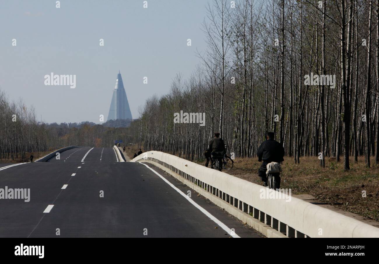 The 105-storey Ryugyong Hotel is seen from a road outside Pyongyang ...