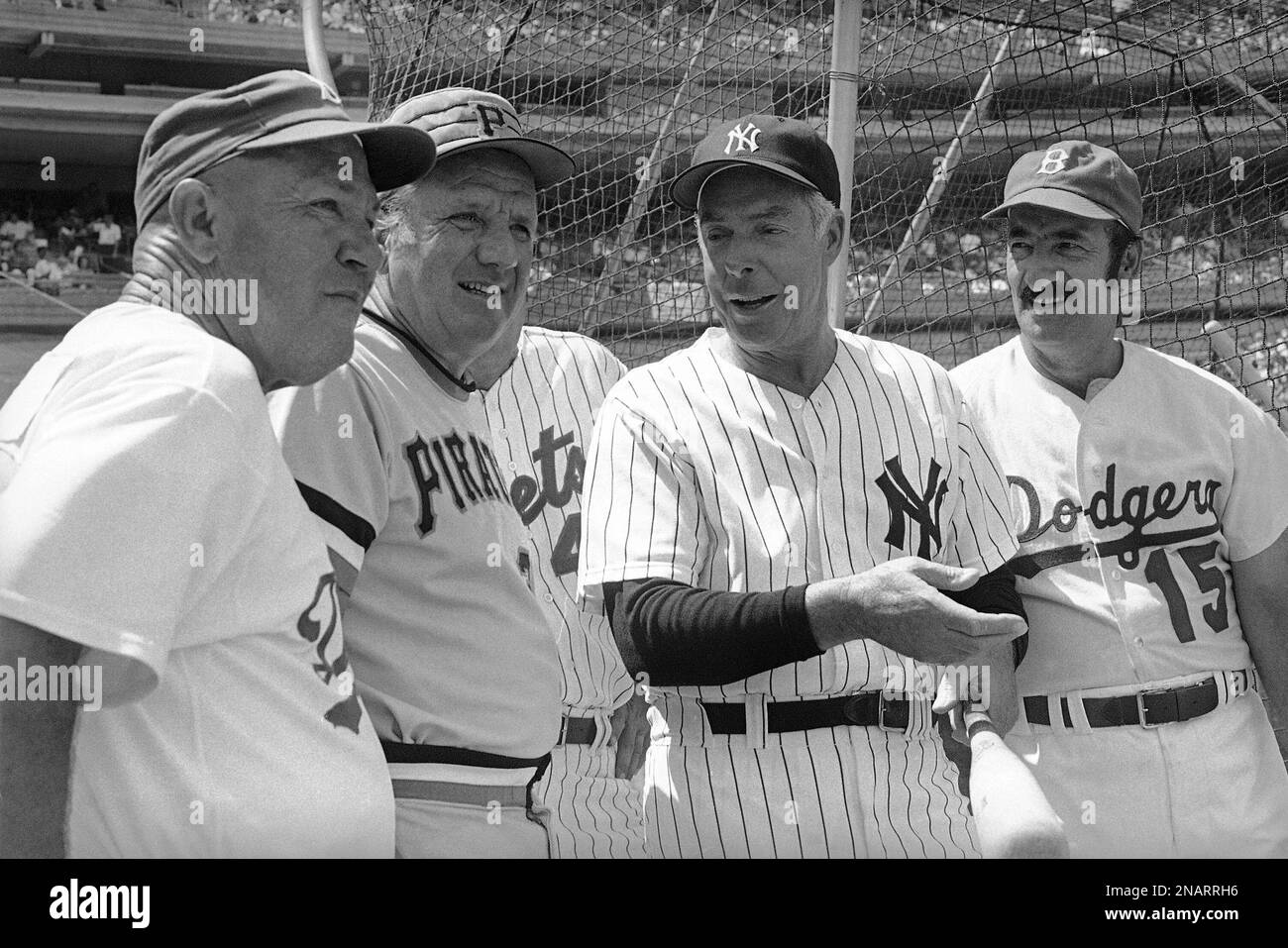 Awaiting batting practice at Old Timers Day in New York on July 18 ...