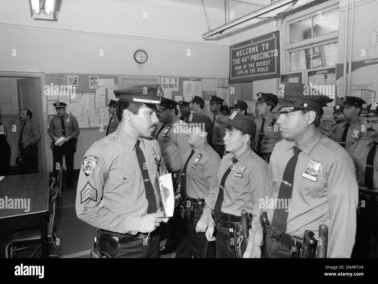 Sgt. Nelson Rodriques inspects the shift at the 44th precinct in New ...
