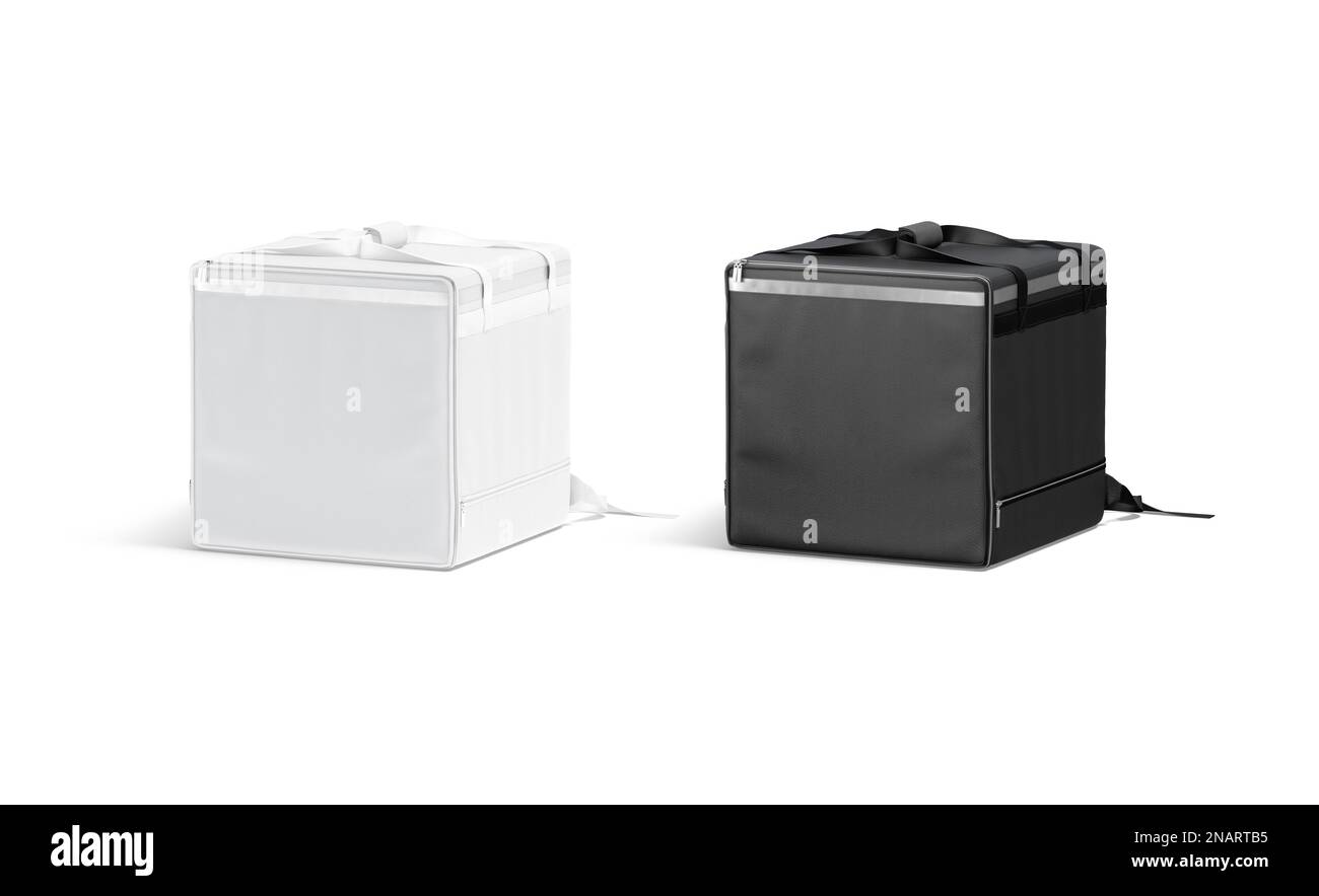 Blank black and white delivery bag mockup, half-turned view, 3d ...