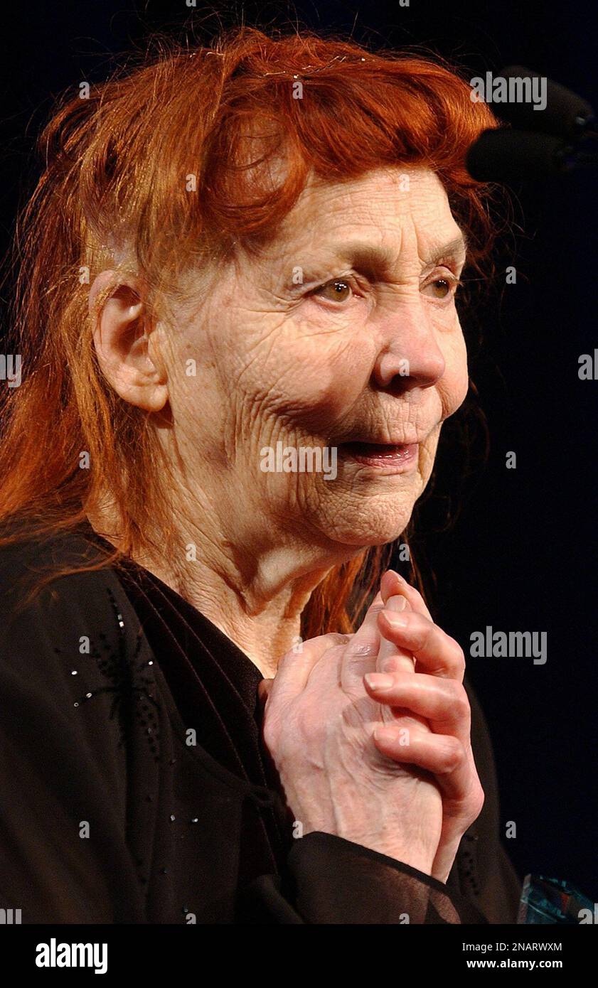 FILE - In this Nov. 20, 2002 file photo, Ruth Stone receives the 2002 ...