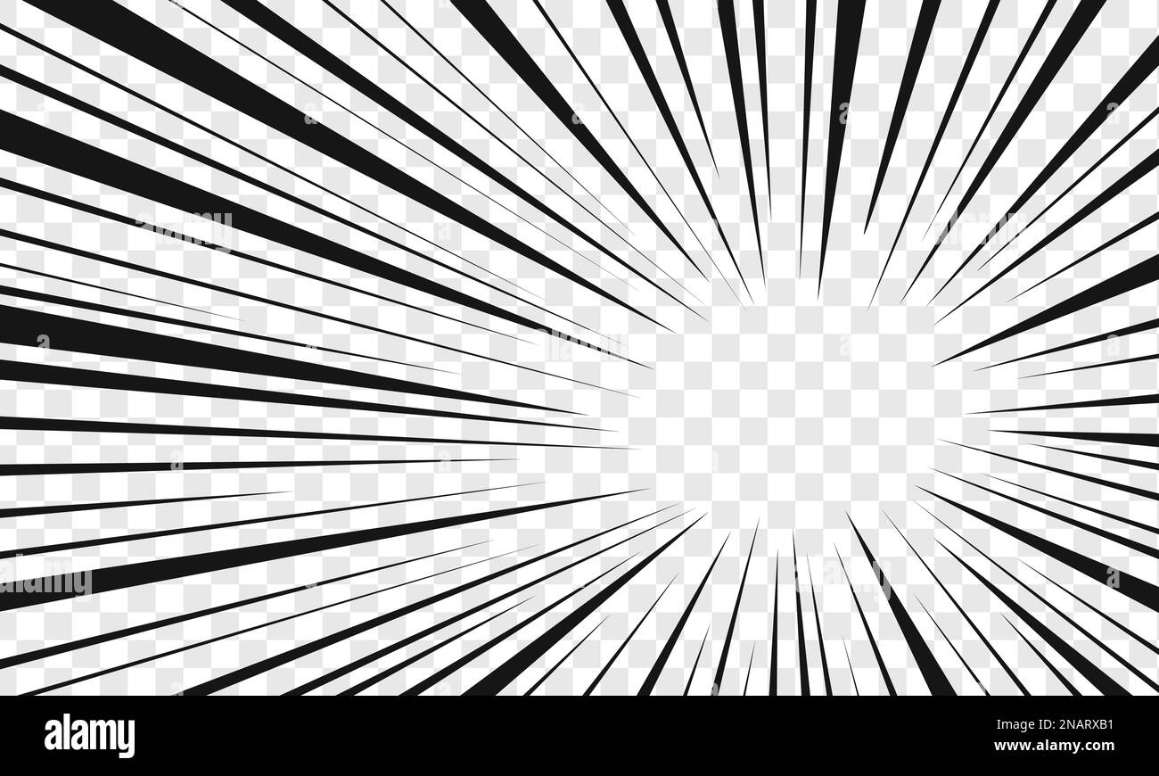 Manga emphasis effect template on transparent background. Radial black ...