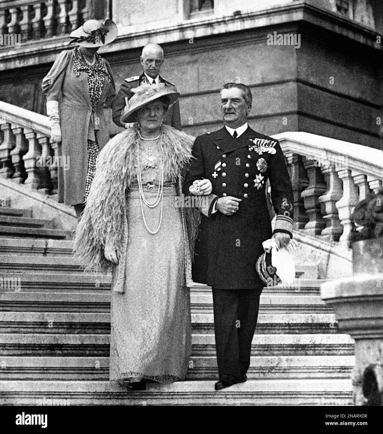 Admiral Horthy, Regent of Hungary, with Queen Elena of Italy ,followed ...