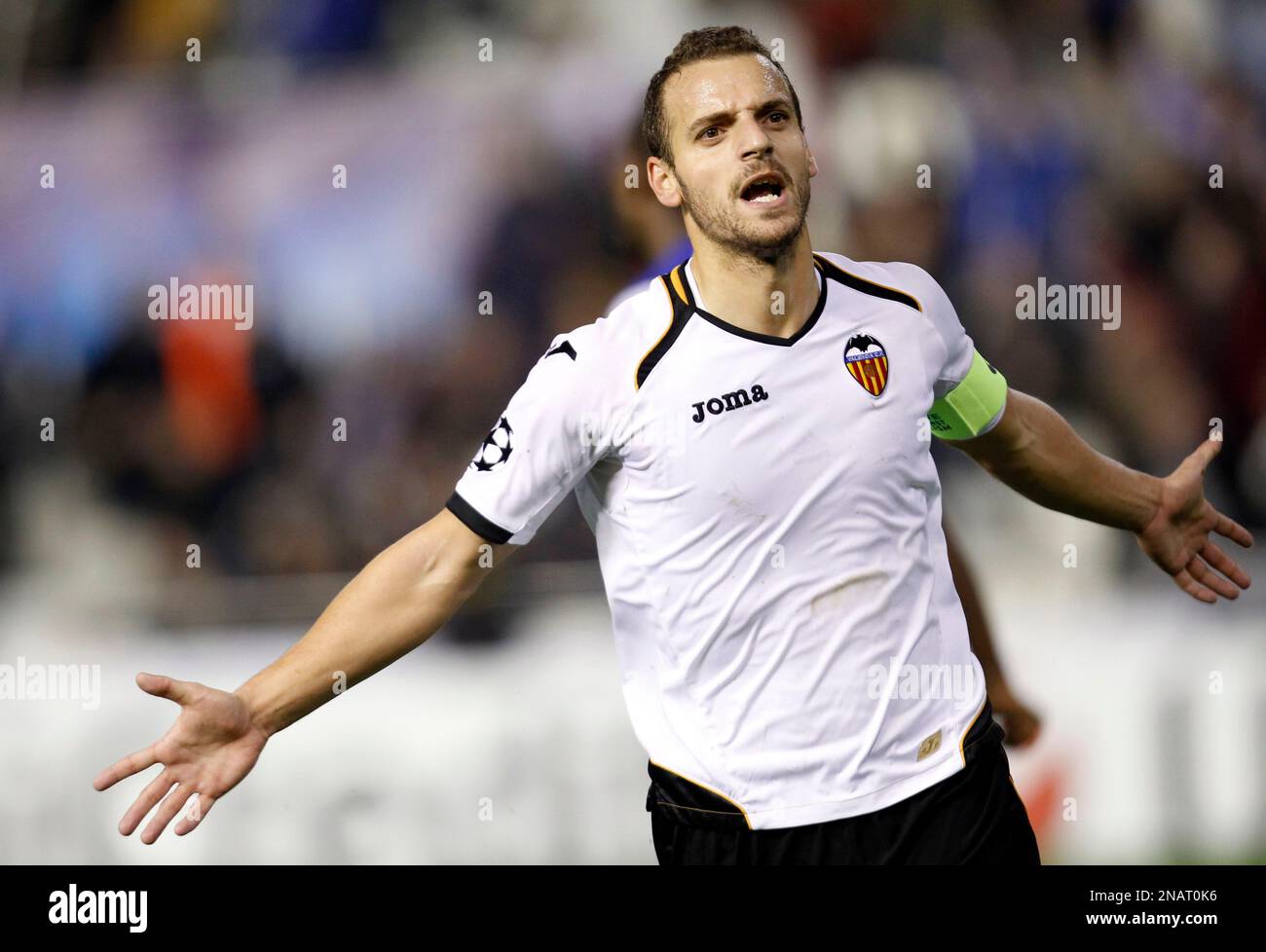 Valencia's Roberto Soldado celebrates after scoring against Genk during ...