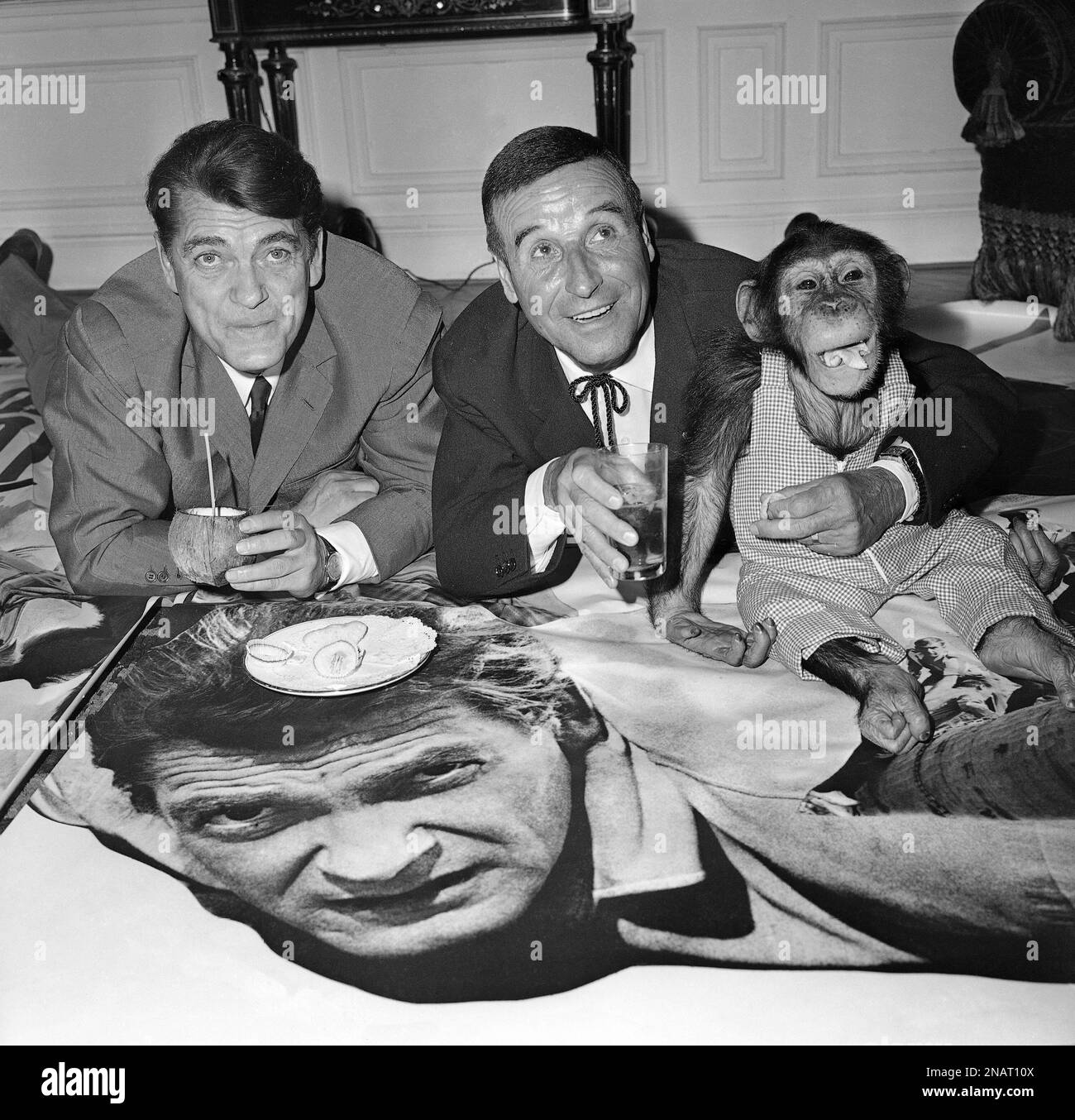 French actors Jean Marais and Christian Jacques with chimpanzee Jojo at ...
