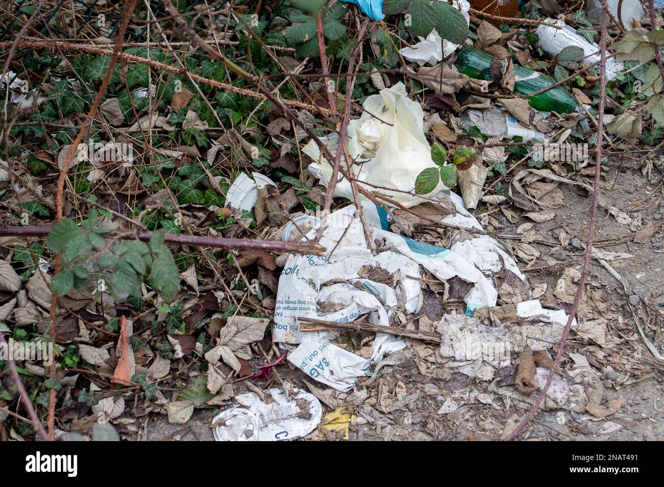 Maple Cross, Hertfordshire, UK. 12th February, 2023. Roadside litter ...